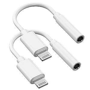 Lightning to 3.5 mm Headphone Jack Adapter, 2 Pack [Apple MFi Certified] iPhone 3.5mm Headphone/Earphone Jack Aux Audio Adapter Dongle for iPhone 14 13 12 11 Pro Max XS XR X 8 7 iPad, Support iOS 16