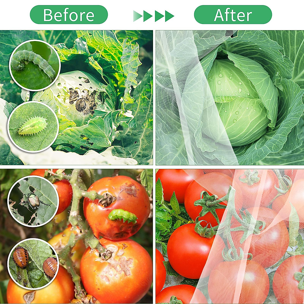 Garden Netting Kit for Raised Beds, 8x20ft Garden Netting Mesh with 6 Sets Garden Hoops (2FT Wide) ＆ 24 Clips, Garden Mesh Netting Kit Row Cover for Plant, Garden Protection, Birds Animals Barrier