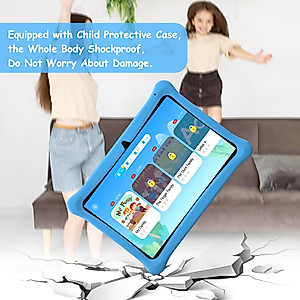 SGIN 10.1 inch Kids Tablet Android 12, 64GB ROM 2GB RAM(TF Card 512GB), Pre-Installed iWawa, Parental Control, 2.4G/5G WiFi, BT4.2, Dual Camera, Educational, Toddler Tablet Shockproof Case(Blue)