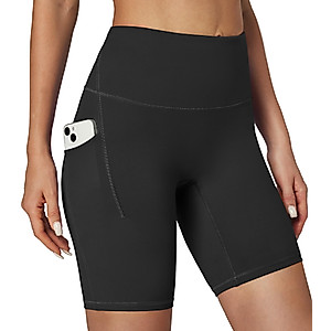 IUGA Biker Shorts Women Tummy Control 8" Workout Gym High Waisted Running Yoga Compression Spandex Shorts Women with Pockets Black