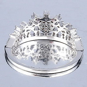EleQueen Women's Silver-Tone Pave CZ Love Heart Princess Wedding Crown Tiara Ring Clear