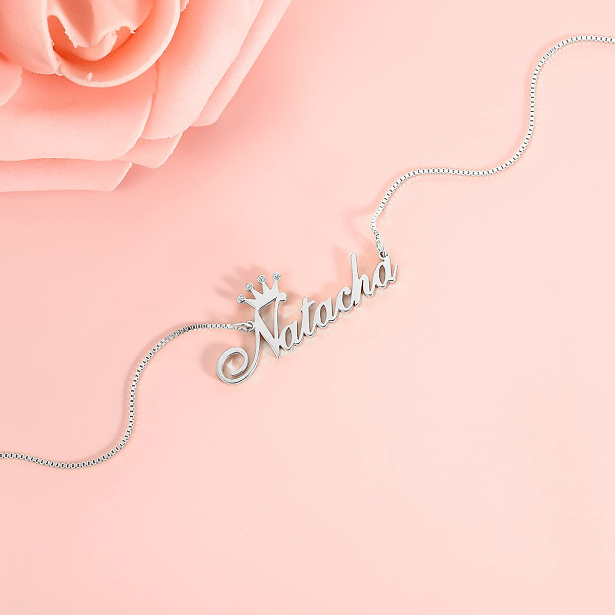 BETHZA Diamond Name Necklace Personalized 925 Sterling Silver Customize Nameplate Pendant Necklaces with Crown Gift for Women Mom