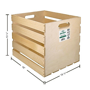 LEISURE ARTS Good Wood Wooden Crate, Wood Crate Unfinished, Wood crates for Display, Wood crates for Storage, Wooden crates Unfinished, Solid End, 16" x 13.5" x 13.5"