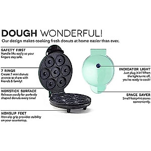 Mini Donut Maker Machine 7 Holes, Electric Donut Press Machine, Small Doughnut Maker, Electric Non-Stick & Double-sided Heating Donut Maker Machine, for Kid-Friendly Breakfast Desserts Cake (Emerald)