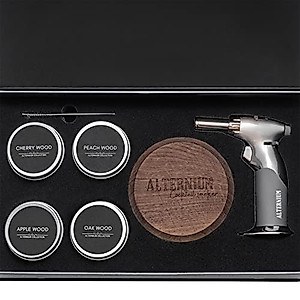 ALTERNIUM cocktail smoker kit with torch - full bourbon smoker kit to barrel age your next old fashioned - portable smoke infuser for cocktails - unique whiskey gifts for men (Butane not included)