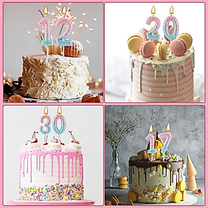 Gradient Birthday Number Letter Candle, Pink Blue Gradient Birthday Candles for Cake Numeral Letter Birthday Candles Decoration for Birthday Parties Wedding Anniversary (6)