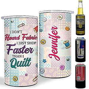 SANDJEST Personalized Sewing Tumbler Sewing Pattern 4 in 1 16oz Tumbler Can Cooler Coozie Stainless Steel Tumbler Gift for Women Quilting Crochet Lover Mom Grandma Birthday Christmas