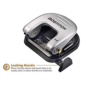 Bostitch Office EZ Squeeze Reduced Effort 2-Hole Punch, 20 Sheets, Locking Handle, Silver (2310)