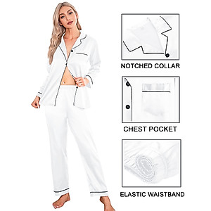 SWOMOG Women's 7 Pcs Silk Satin Pajamas Set Long Sleeve Button Down Sleepwear Cami Shorts Pjs Set with Eye Mask White XX-Large