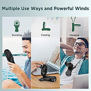 Necklace Fan, EasyAcc Hand Free Fan Rechargeable Fan 3 Speed 3-17 Hours Adjustable 100° Angle Personal Fan Built-in Night Light USB Fan Cooling Fan for Camping Outdoors Travel - Black