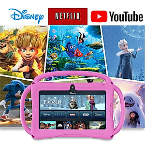 TUOHAITIME Android Tablet, 7 inch Android11 Tablet 6GB(2+4) RAM 32GB ROM with Bluetooth, WiFi, GMS, Parental Control, Dual Camera, Shockproof Case, Educational (Pink)