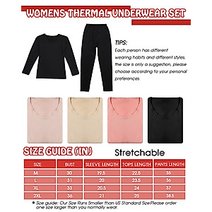 Taiyin 4 Pieces Fleece Lined Thermal Underwear Set for Women Long Johns Base Layer Winter Cold Weather Soft Warm Top Bottom (X-Large)