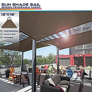 Windscreen4less 12'x16' Sun Shade Sail for Outdoor Patio Backyard UV Block Awning with Steel D-Rings Brown Coffee Rectangle, Custom, 12ft x 16ft