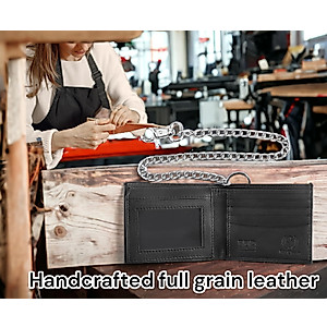 F&L CLASSIC RFID Blocking Mens bi-fold Style Cowhide Leather Steel Chain Wallet, texas black