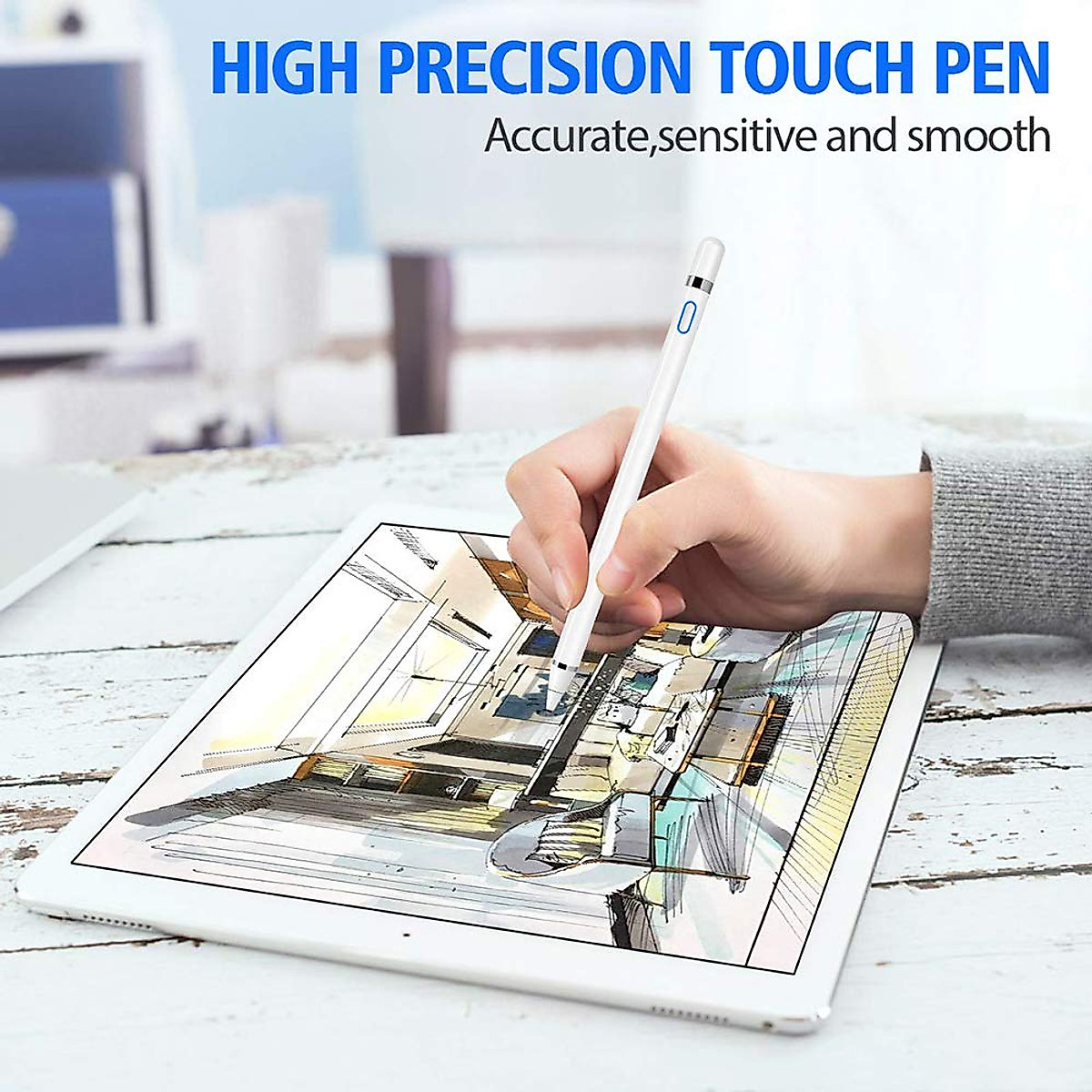 Stylus Pens for Touch Screens, Active Pencil Smart Digital Pens Rechargeable Fine Point Stylist Compatible with Apple iPad and Other Tablets (White)