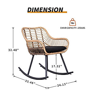 Verano Garden Set of 2 Patio Rocking Chairs Set, All Weather Outdoor Bistro Chairs, Natural Wicker Chairs Set for Balcony, Deck, Porch