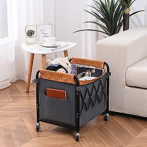 Whitsunday Home Clothes Laundry Storage Organizer Foldable Cart Basket with Rolling Wheels (Standard Size, Dark Grey)