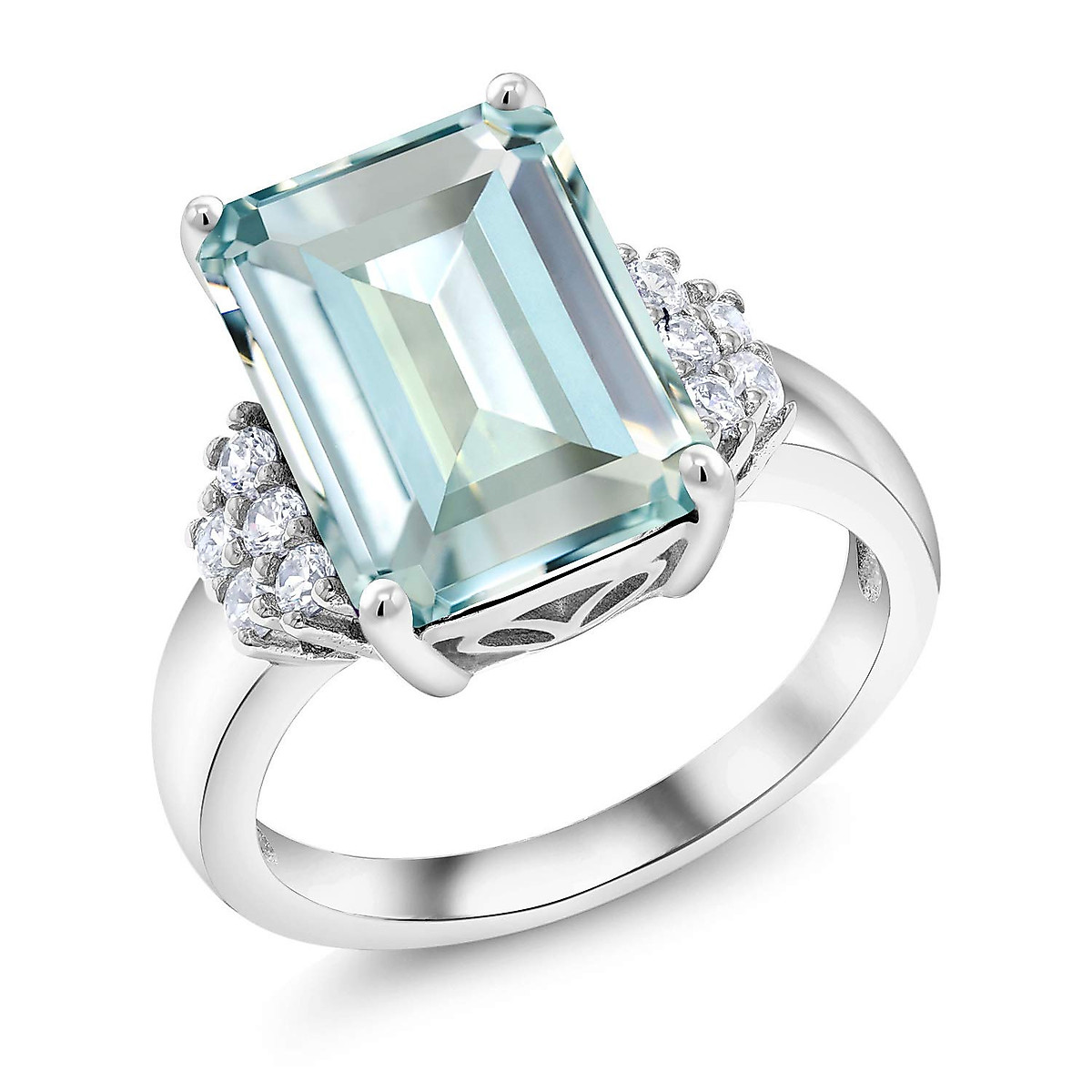 Gem Stone King 925 Sterling Silver Emerald Cut Gemstone Birthstone Engagement Ring | Emerald Cut 14X10MM | Wedding Anniversary Promise Ring For Women | Available In Size 5, 6, 7, 8, 9