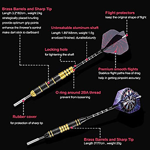 LANNEY Darts Metal Tip Set, 24 Grams and 20 Grams Tipped Metal Darts Steel Tip Set Professional with Aluminum Shafts, Brass Barrels, Sharpener Tool Kit, Carrying Case, Extra Dart Flights Accessories