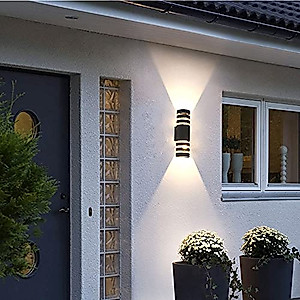 Outdoor Light Sconce Modern, Exterior Wall light Porch Light Up and Down Semi Cylinder Light Fixtures by Aluminum Finish and Tempered Glass Cover for Patio Garage Garden Corridor, Black(Semi cylinder)