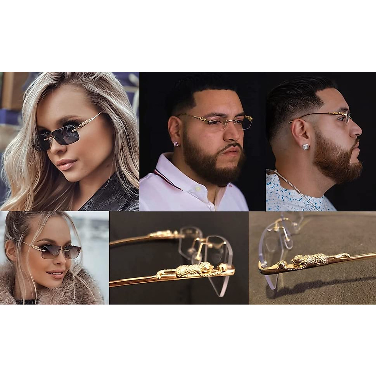 UM Vintage Rimless Sunglasses Retro Luxury Gold Metal Frameless Rectangle Lens Sun Glasses