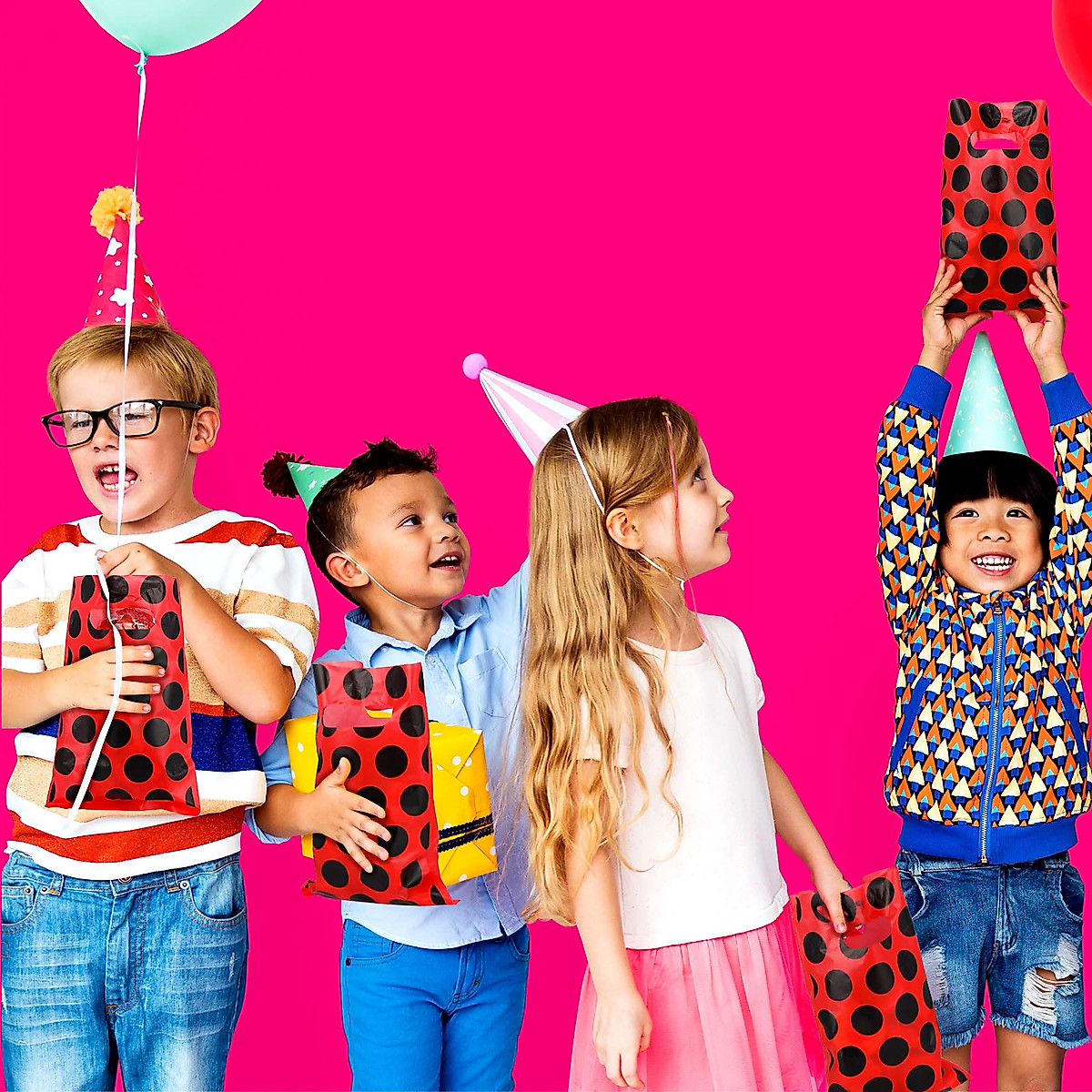 100 Pcs Ladybug Birthday Party Favor Bags Ladybug Plastic Candy Bags Ladybug Red Black Polka Dot Gift Bags Ladybug Party Supplies for Ladybug Theme Party Wedding Birthday Party Baby Shower Decorations