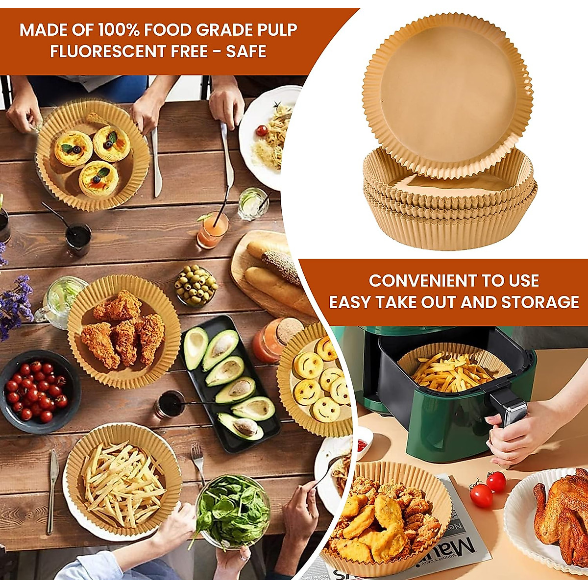 Air Fryer Liners, 150Pcs Non-Stick Waterproof Liners Disposable Air Fryer Liner Heat-Resistant Food Grade Parchment for Roasting Cooking Microwave (6.3 Inch)