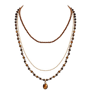 Bohemian Beaded Choker Necklaces for Women Handmade Multilayered Hippie Necklaces Boho Natural Stone Tiger Eye Beads Strand Vintage Opal Stone Pendant Statement Necklace Jewelry Gift for Women, Brown