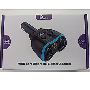 USB C Car Charger, Cigarette Lighter Splitter Adapter 2 Socket Type C Multi Power Outlet 12V/24V 80W DC with LED Voltmeter Switch 5.8A Dual USB Port for Mobile Cell Phone GPS Dash Cam