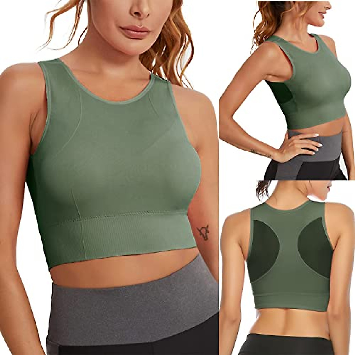Sports Bras For Women Mesh Sports Bra Tank Top Padded Yoga Bras Workout Tops Workout Womens Clothing (Green, XXL)