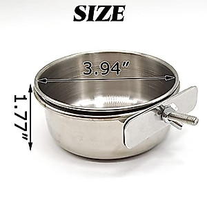 RONYOUNG 2PCS Bird Feeding Dish Cups with Spoon, Parrot Food Bowl Clamp Holder -- Stainless Steel Coop Cup, Bird Cage Water Bowl for Parakeet African Greys Conure Cockatiels Lovebird Budgie Chinchilla