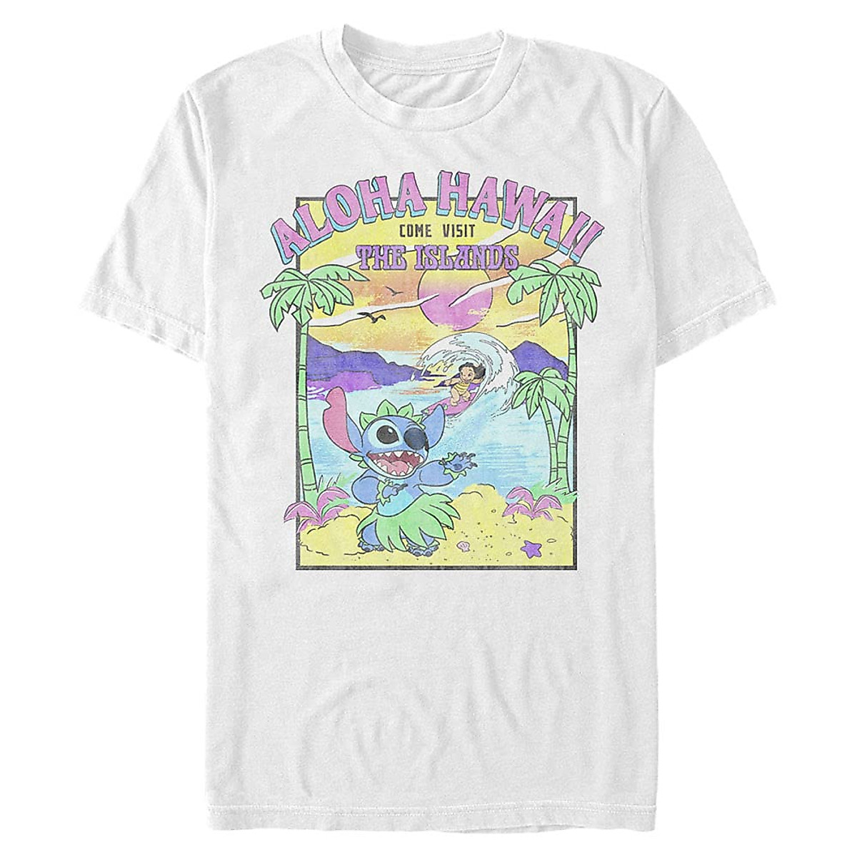 Disney Men's Lilo & Stitch Visit The Islands T-Shirt, White, X-Large