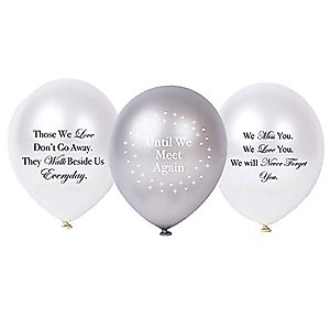 30PC Biodegradable Remembrance Balloons: White & Silver Personalizable Funeral Balloons for Balloon Releases & Sympathy Gifts | Created/Sold by AMERIBA, a USA company (Variety Pk White, Black Writing)