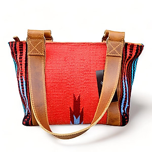 Southwestern Handwoven Wool Leather Boho Tote Western Handbag (Sedona)