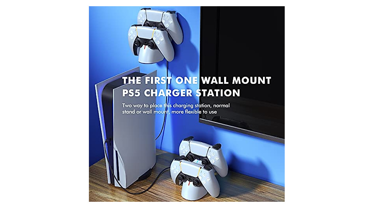 Fast PS5 Charging Station with LED & Wall Mount Support