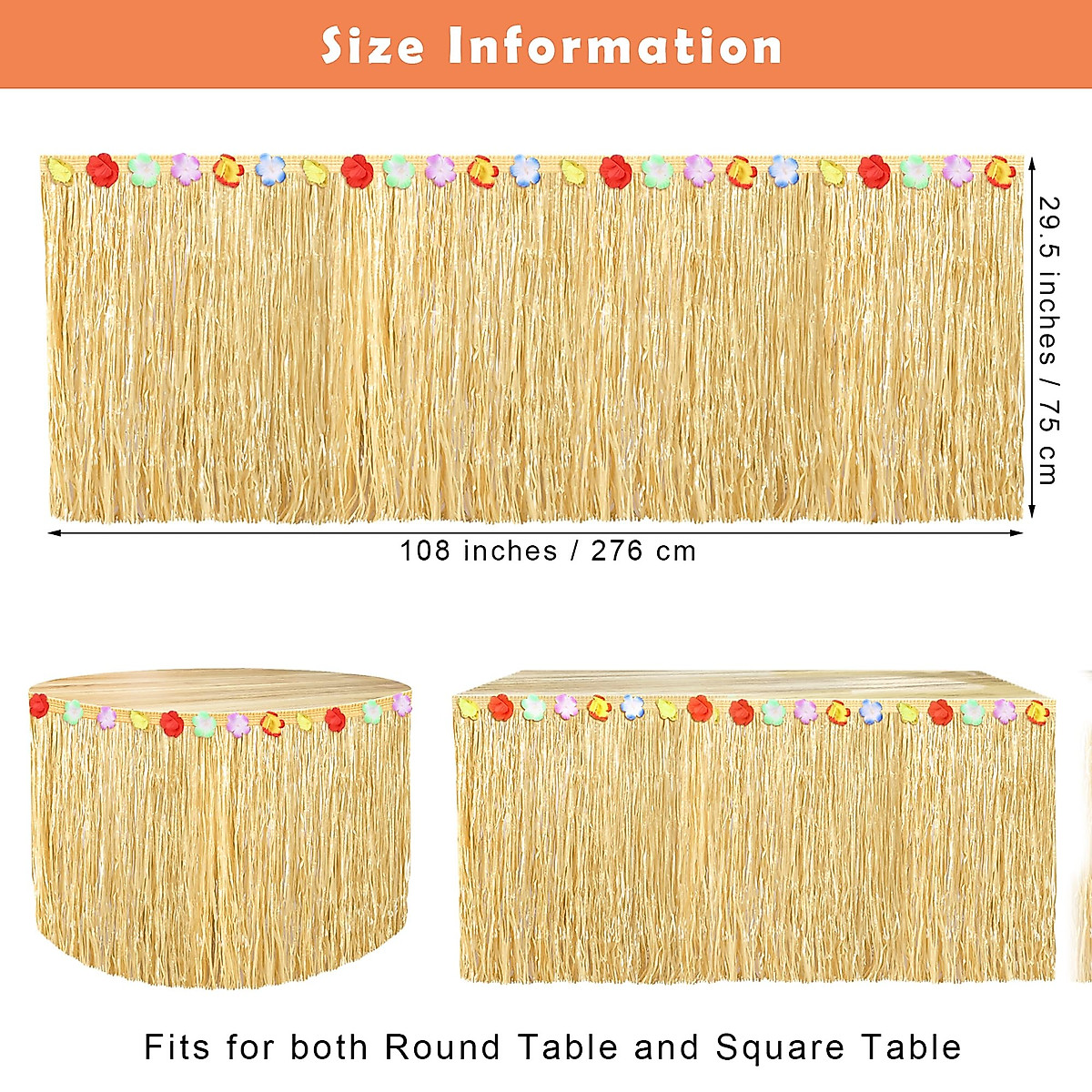 Fovths Luau Grass Table Skirt Natural 9 Feet x 29.5 Inch Hawaiian Table Skirt for Tropical Hawaiian Party Decorations Luau Party Costume Party, Straw Yellow