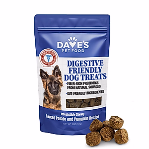 Dave's Pet Food Sweet Potato & Pumpkin Dog Treats for Sensitive Stomachs, Semi-Moist Soft & Digestive Friendly, Made in USA, Senior, Small & Large Dogs, Gut Health (1 Pack)