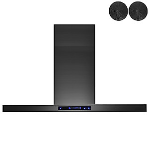 AKDY 36 in. 343 CFM Convertible T-Shape Wall Mount Black Stainless Steel Kitchen Range Hood with Touch Panel and Carbon Filters