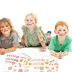 280Pcs Hippie Theme Temporary Tattoos Stickers 70's Theme Tattoos Stickers Hippie Face Body Stickers For Adults And Kids Cute Cartoon Printing Hippie Theme Assorted Groovy Party Supplies