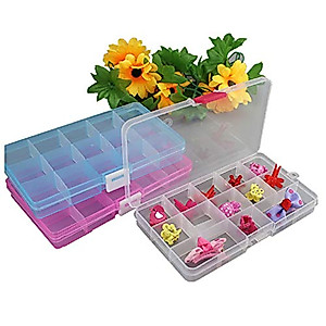 Lawei 15 Pack Plastic Jewelry Box - 15 Grid Organizer Storage Box with Adjustable Dividers Plastic Compartment Container for Bead Jewelry Craft Tackles