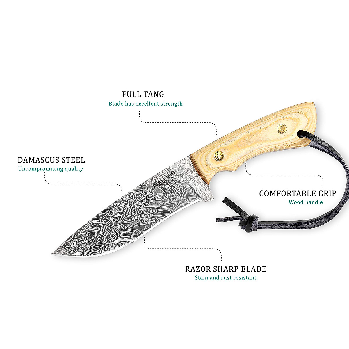 Hunting Knife - Handmade Damascus Hunting Knife Full Tang - Work of Art