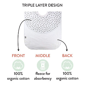 Baby Burp Cloth Double Shoulder Burp Bib, Organic Cotton Large 35”x22”, Triple Layer, Thick, Soft and Extra Absorbent Towels Burping Rags for Newborns, Shower Gift for Boys and Girls, Grey White