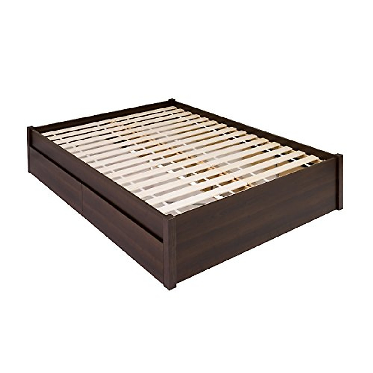 Prepac Select Queen 4-Post Raised Platform 4-Drawer Storage Bed, Modern Queen Storage Bed with Drawers 83" D x 63" W x 16" H, Espresso, EBSQ-1302-4K