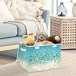 xigua Foldable Storage Bins with Lids and Handles Large Storage Baskets Blue Pacific Ocean Basket for Bedroom,Living Room,Closet,Shelves 16.5x12.6x11.8 In