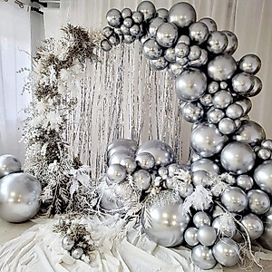 Henviro Silver Balloons Garland Kit - 100 Pcs 5/10/12/18 Inch Metallic Silver Balloons Garland Kit As Party Decorations for Birthday/Bachelorette/Graduation/Valentines Day/Baby Shower/Wedding