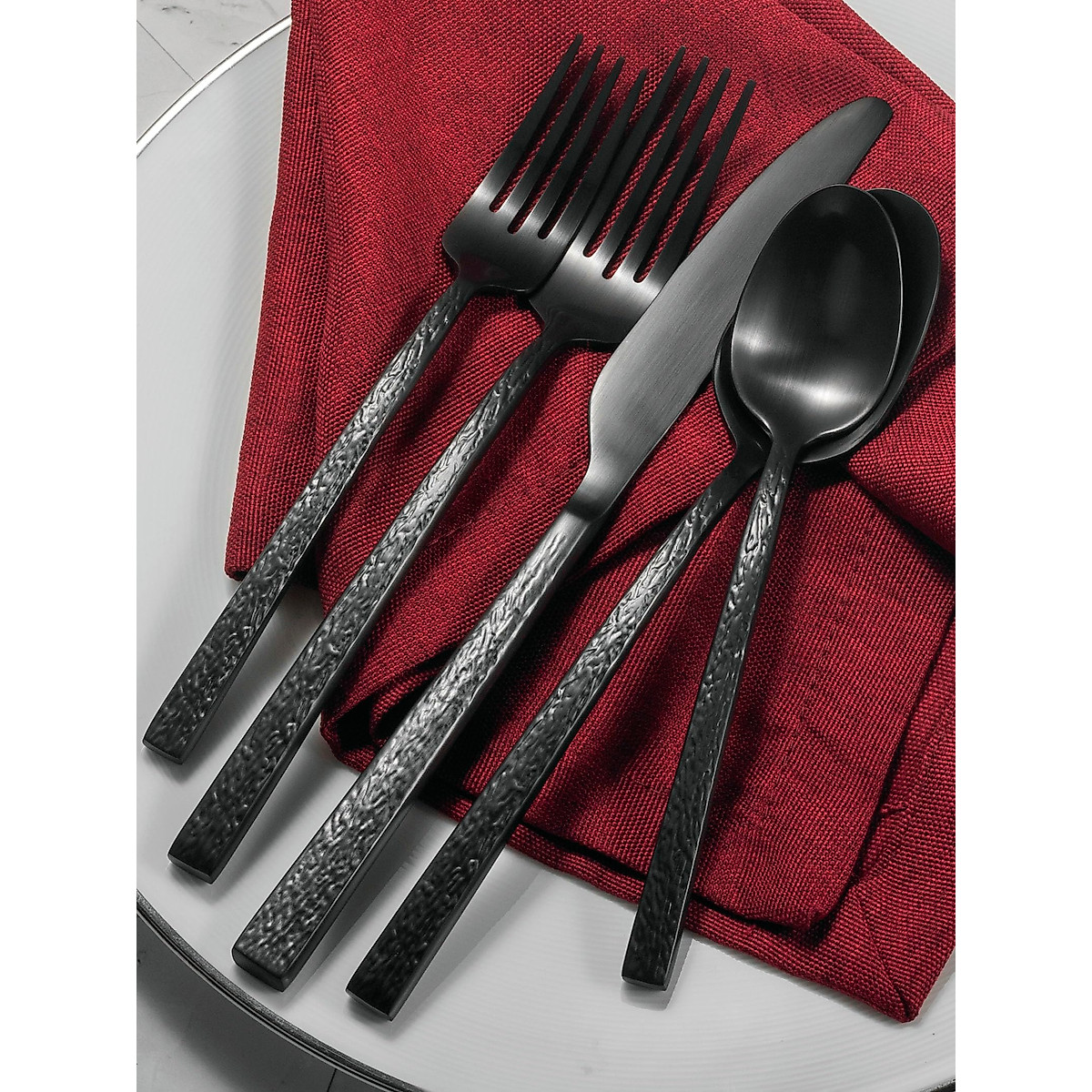 Alata Ripple 20-Piece Black Silverware Set Stainless Steel Flatware Set,Service for 4,Cutlery Set,Dishwasher Safe