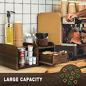 Soulhand Coffee Station Organizer with Drawer, Wooden Coffee Bar Accessories Organizer for Countertop, 48 Large Coffee Pods Storage Organizer, K-Cup Organizer for Home Office (Brown)
