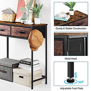 BTY Narrow Console Table Small Entryway Table Industrial + Narrow Console Table with 2 Drawers Small Industrial Entryway Table with Drawers