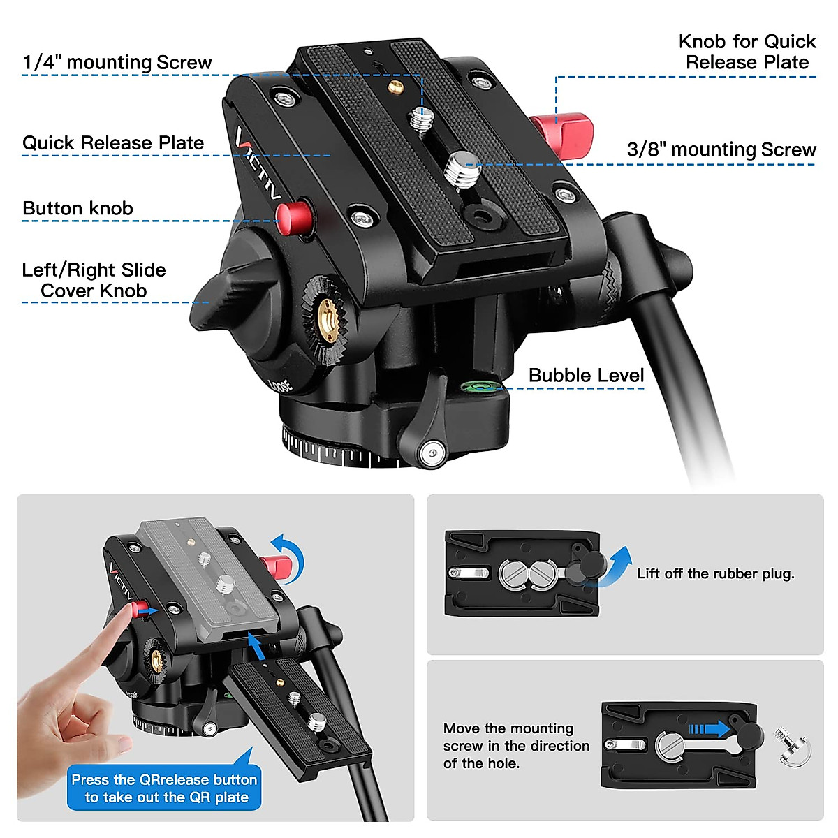 Tripod Camera Tripod, 72" Video Tripod with Fluid Head, Aluminum Heavy Duty Tripod with Carry Bag, Professional Camera Tripods & Monopods, Compatible with Video Camera, DSLR, Camcorder