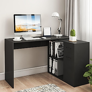 VANSPACE L-Shaped Rotating Computer Desk with Storage Shelves 68 inch Home Office Desk Corner with Drawers and File Cabinet Multipurpose Study Writing Table for Bedroom Small Space Black
